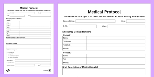 Nursery Medical Information Editable Proforma