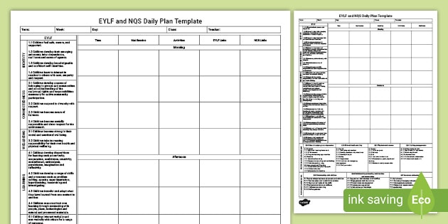 EYLF and NQS Daily Plan Template (teacher made)