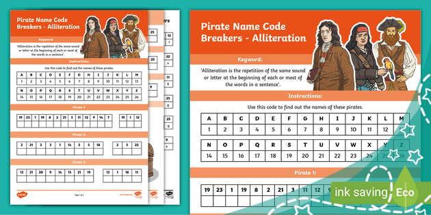 Pirate Name Code Breakers: Alliteration (Ages 7 - 11)