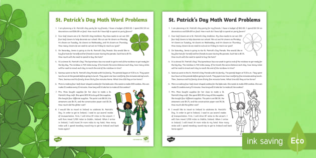 St. Patrick's Day Math: Mixed Skill Word Problems