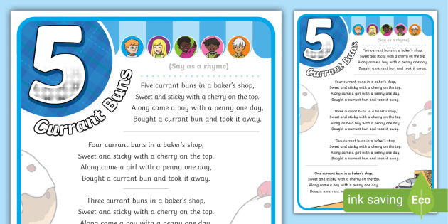 Five Currant Buns Nursery Rhyme Sheet (teacher made)