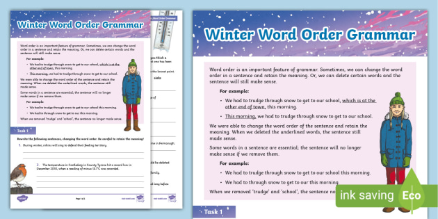 Word Order Activity Sheets Winter Grammar (teacher made)