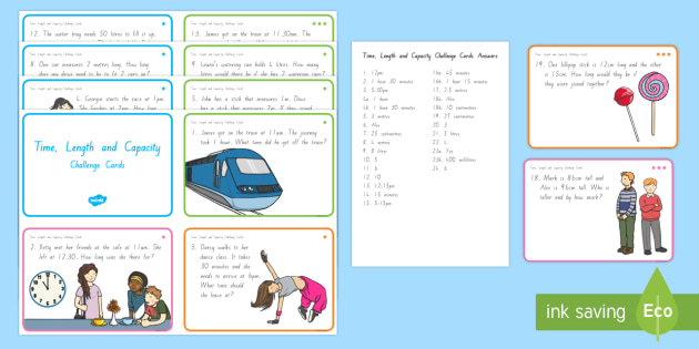 Time, Length and Capacity Problem Solving Challenge Cards