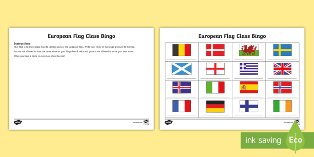 The Great Class Quiz Off European Flags Class Bingo