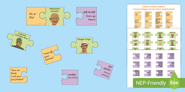 Indian Freedom Fighters' Famous Slogans Puzzle Game