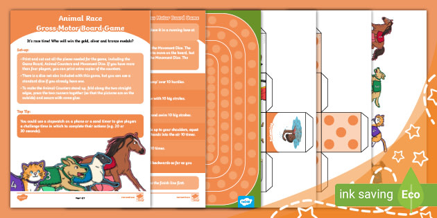 Animal Race Gross Motor Board Game