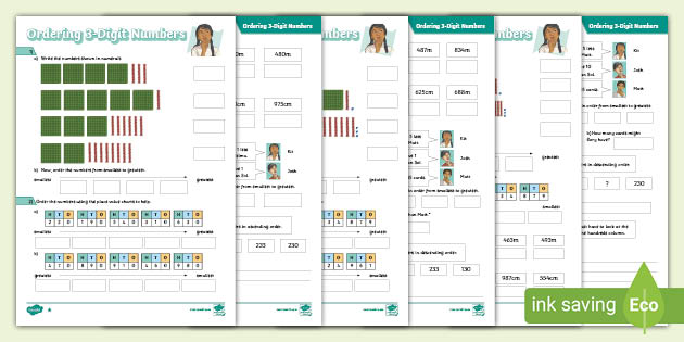 Ordering 3 Digit Numbers Worksheet