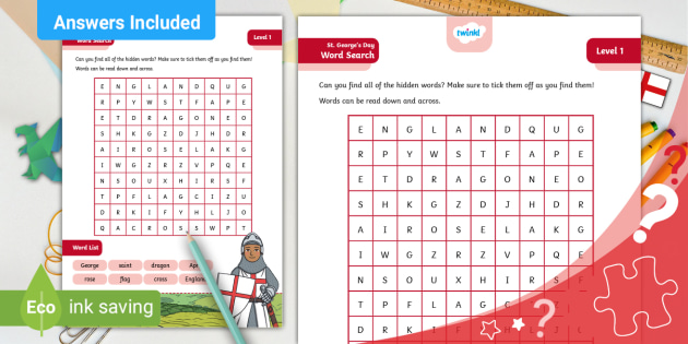 St. George's Day Word Search - L1 - Kids - Twinkl Puzzled