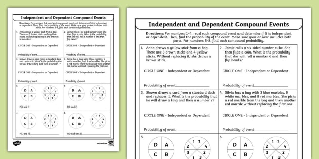 Probability Independent Events Worksheet
