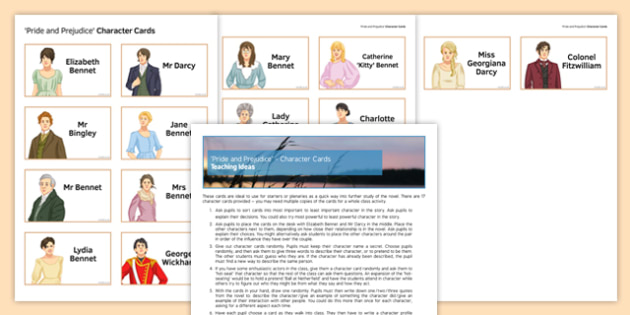 GCSE Pride and Prejudice Character Cards Pack (teacher made)