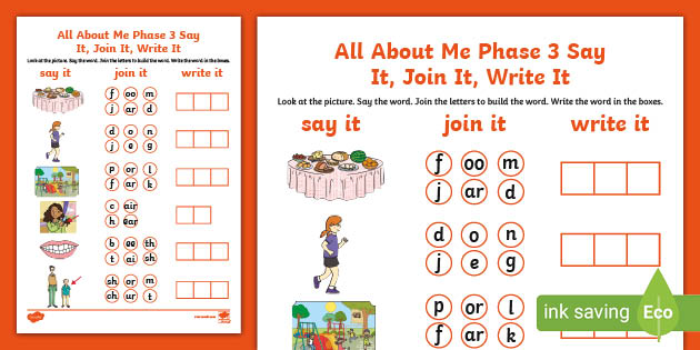 All About Me Phase 3 Say It, Join It, Write It Activity