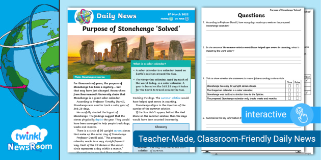 Daily NewsRoom Story: Purpose of Stonehenge Finally 'Solved'