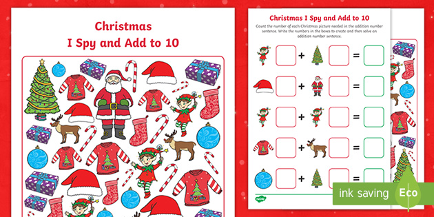 👉 Christmas I Spy and Add to 10