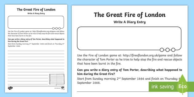 The Great Fire of London Diary Entry - Writing Worksheet KS1