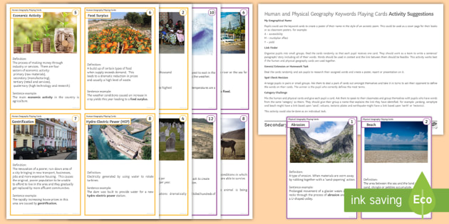 Human and Physical Geography Keywords Playing Cards Activity Pack