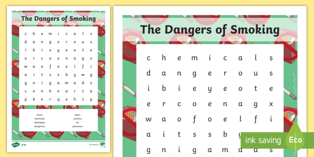The Dangers of Smoking Word Search | Twinkl (teacher made)