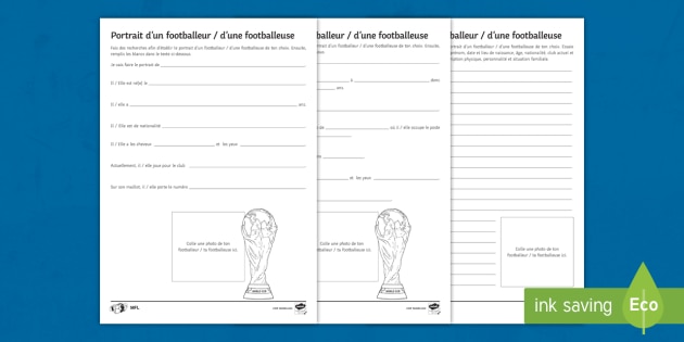 Footballer Portrait Differentiated Writing Worksheet French