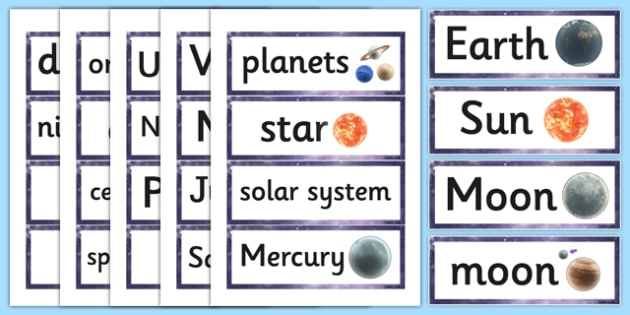 Year 5 Science Earth and Space Word Cards - word cards, science