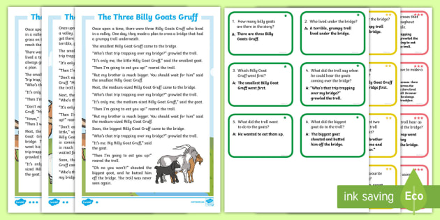 The Three Billy Goats Gruff Differentiated Story and Comprehension Question