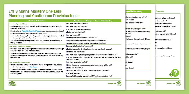 EYFS Maths Mastery One Less Planning and Continuous Provision Ideas EYFS Maths Mastery One Less Planning and Continuous Provision Ideas