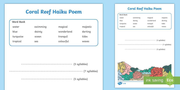Coral Reef Haiku Poem Differentiated Activity Sheets