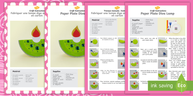 Paper Plate Diva Lamp Craft Instructions English/French