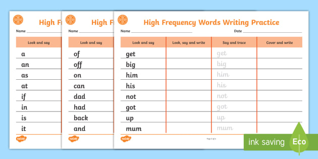 Middle East Phase 2 High Frequency Words Writing Practice Worksheets