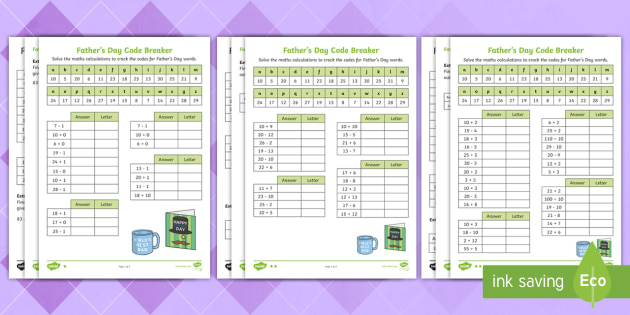 KS1 Father's Day Code Breaker Worksheets (teacher made)