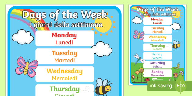 Italian Days of the Week Display Poster (teacher made)