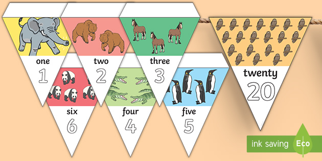 Animal Number Line Classroom or Nursery Bunting | CfE Twinkl