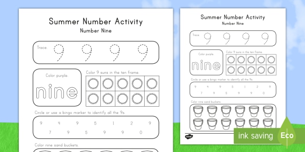 Summer Number Nine Worksheet / Worksheet