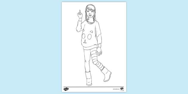FREE! - Girl Stood Pointing Colouring Sheet | Colouring Sheets
