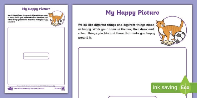 KS1 Happiness Worksheet PSHE - Who Am I? My Happy Picture