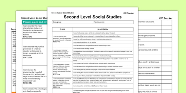 Social Studies CfE Second Level Tracker (teacher made)