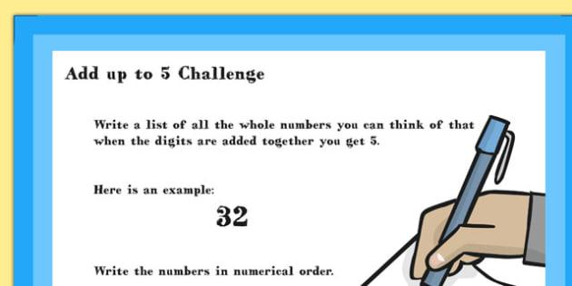 A4 Add up to 5 Maths Challenge Poster (teacher made)