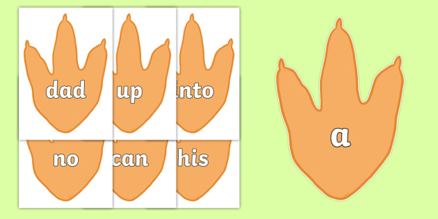 Phase 2 High Frequency Words on Dinosaur Footprints - phase 2