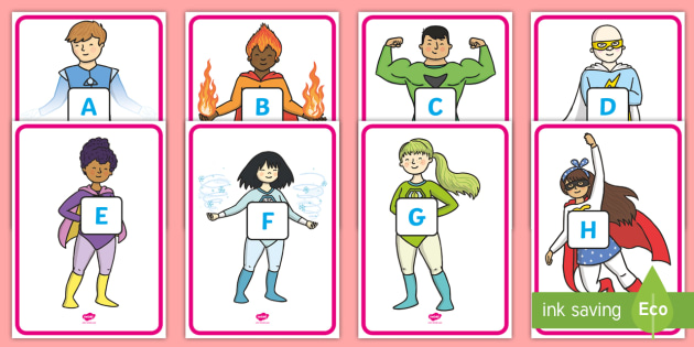 Alphabet on Superheroes Display Posters