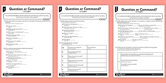 Question or Command Differentiated Worksheet / Worksheets Arabic ...