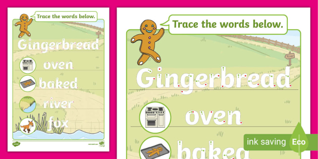 The Gingerbread Man Trace the Words Worksheet (teacher made)