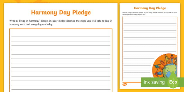 Harmony Day Pledge Worksheet (teacher made)