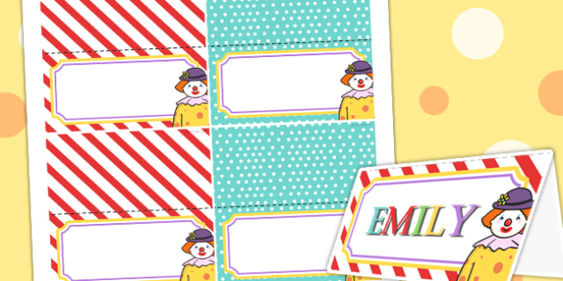 Circus Themed Birthday Party Place Names