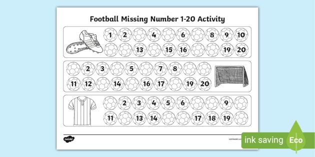👉 Football Themed Missing Numbers 1-20 Activity