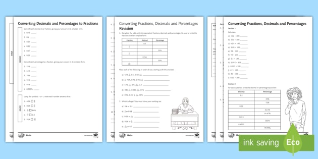 Fdp Conversion Worksheet / Fractions Decimals Percentages Teachit Maths ...