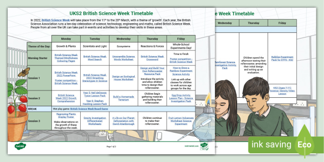 UKS2 British Science Week 2022 Activity Timetable