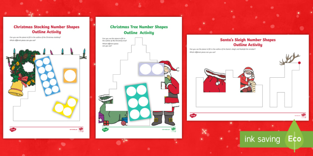 Christmas-Themed Number Shape Outlines Activities Resource Pack - EYFS