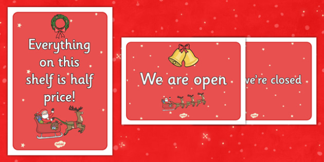 Christmas Shop Role Play Signs - christmas shop, role play, signs, display