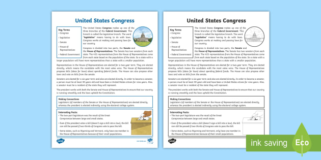 Fifth Grade United States Congress Fact File