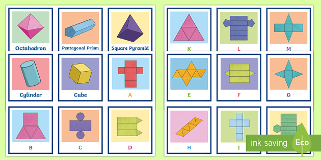 3D Shapes and Nets Matching Cards - Match the 3D Net Worksheet