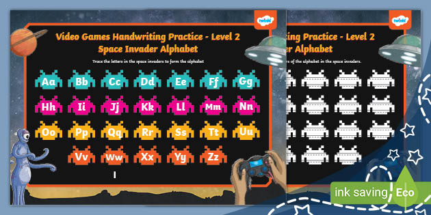 Video Game Handwriting Practice Level 2 - Space Invader Alphabet