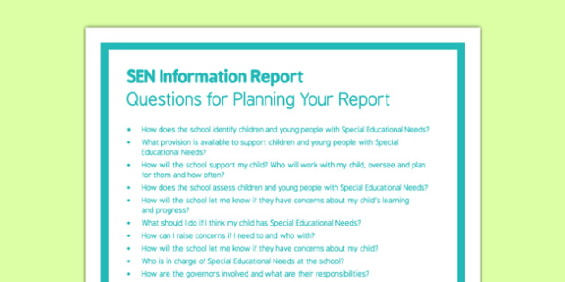 SEN Information Report Questions for Planning